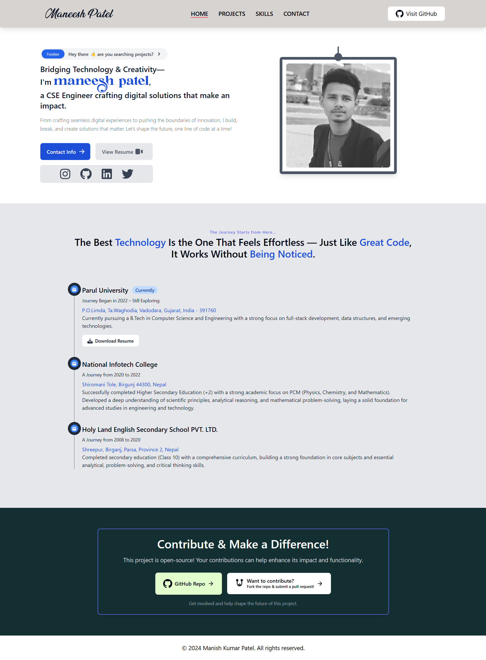 Manish Patel - Personal Portfolio, Blog & Web Development Projects